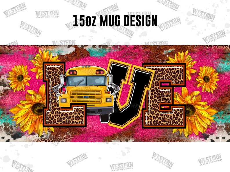 School Bus Love Mug Sublimation Png School Bus Design Png - Etsy
