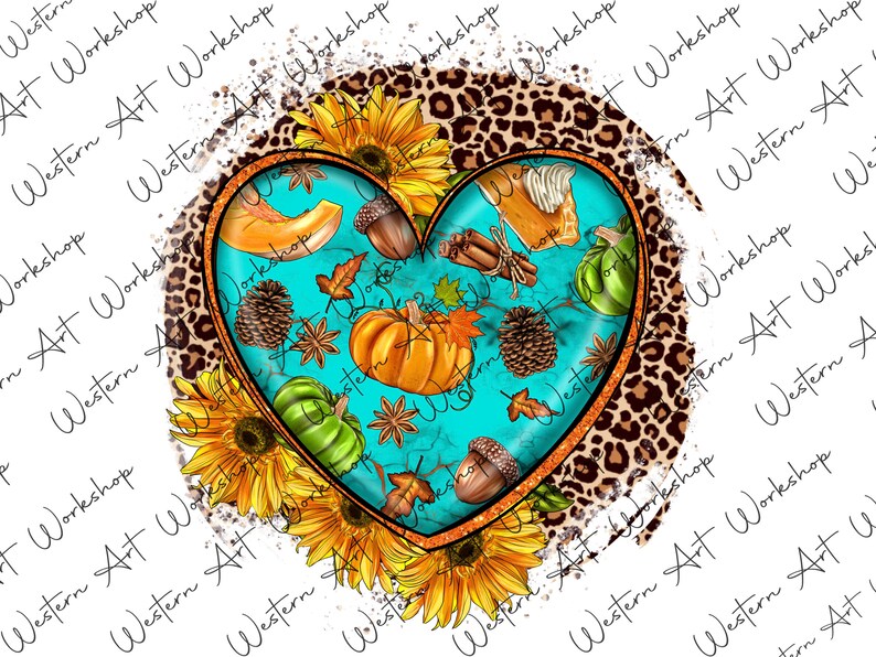 Western Fall Pattern Heart With Leopard Background Png - Etsy