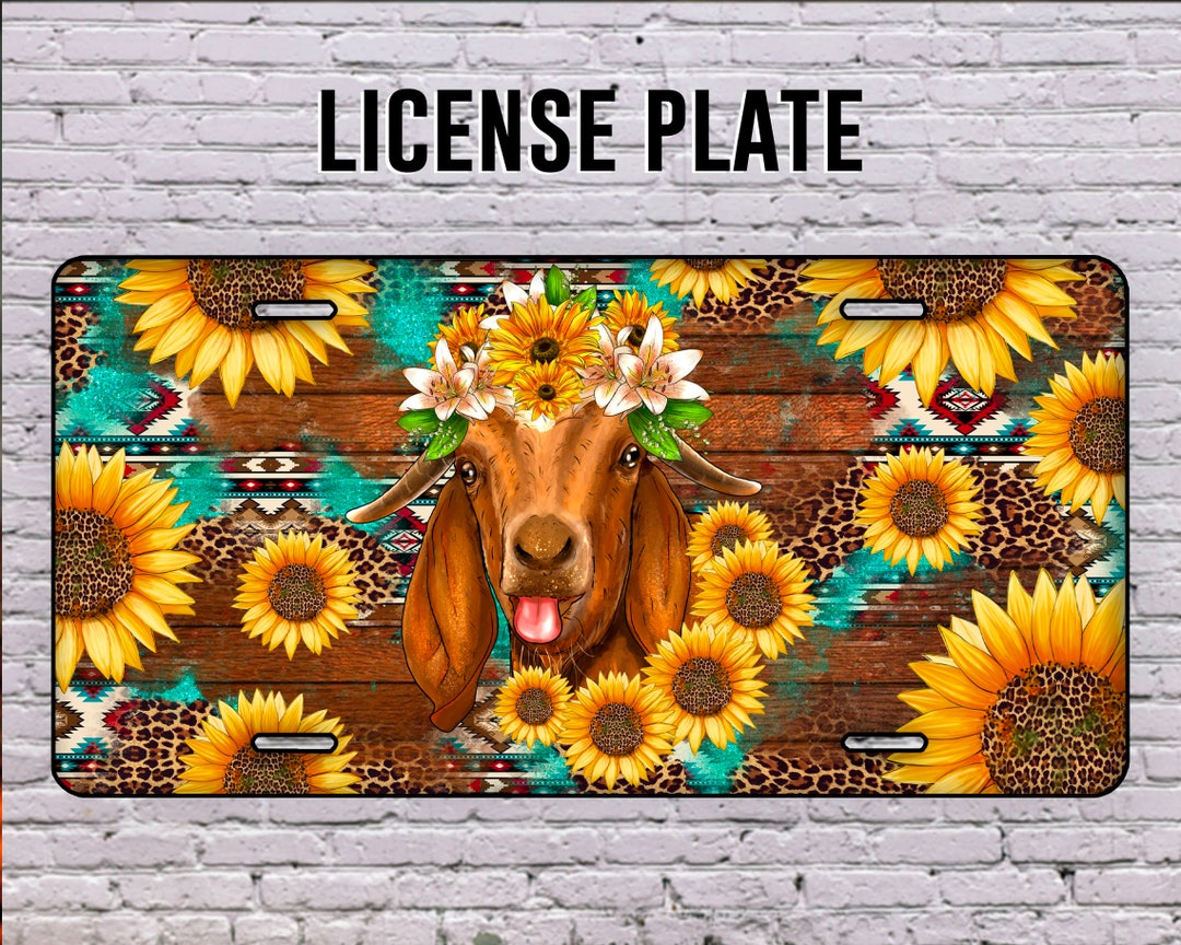 Goat Sunflowers License Plate, Animal License Plate Png, Goat License ...
