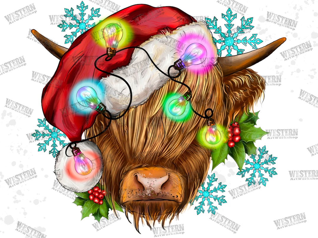 Christmas Highland Cow Png, Western Design, Western Christmas Png ...