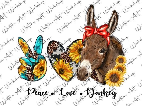 Peace Love Donkey With Bandana Sublimation Png Love Donkey - Etsy