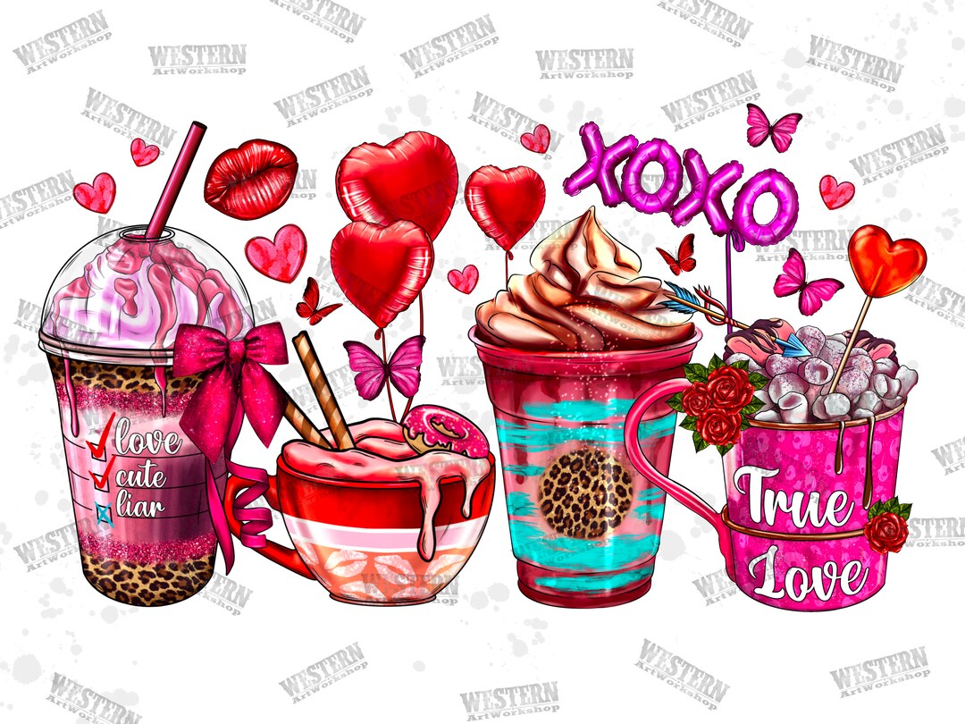 Valentine's Day Coffee Cups Png Sublimation Design Download,coffee Cups ...