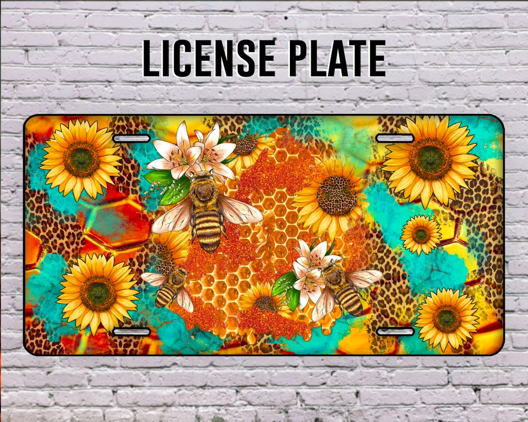 Western Bee Sunflower License Plate Png, Bee License Plate,bee License ...
