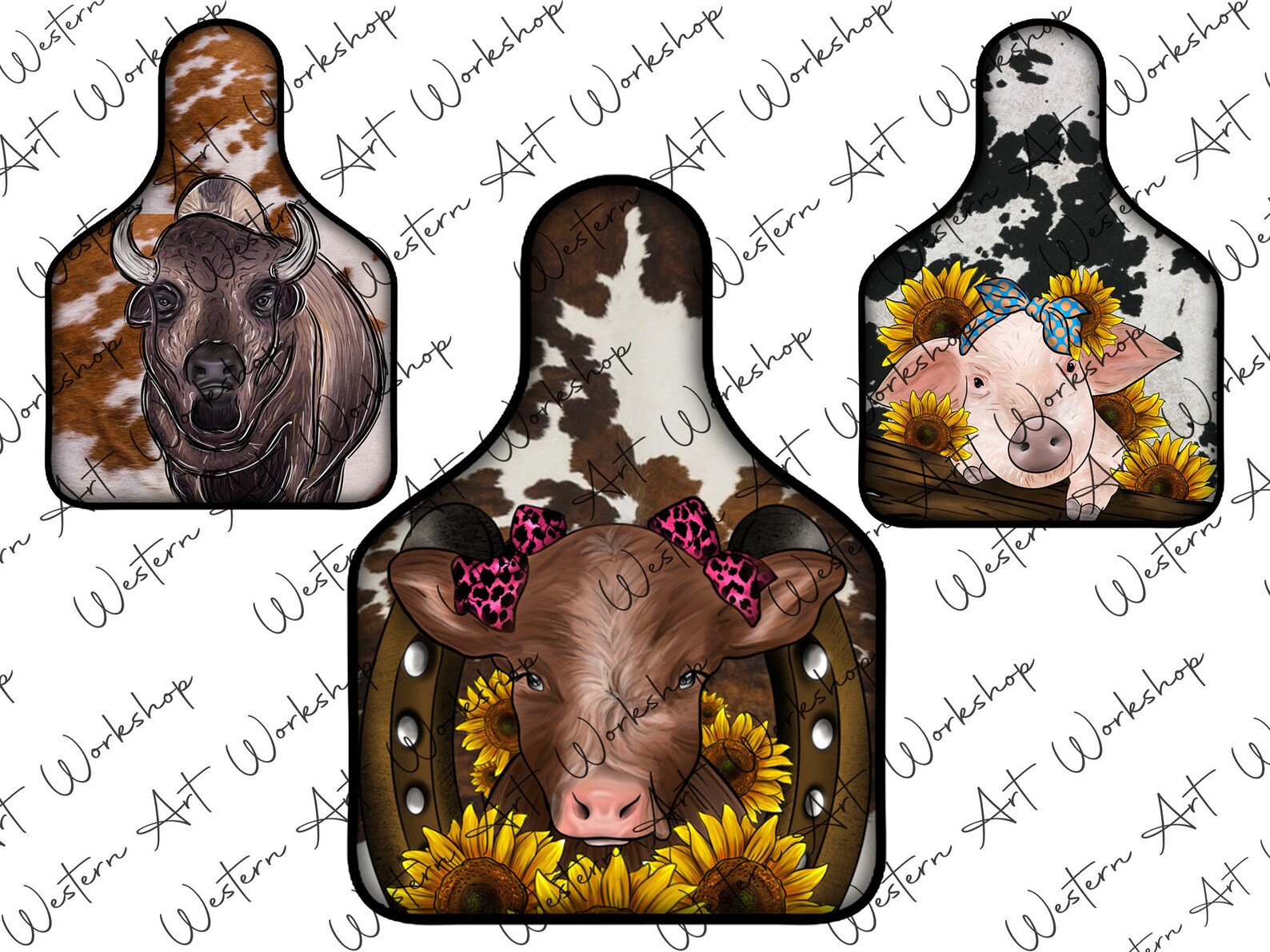 Western Animal Cow Tag Bundle Png Bandana Cow Png Watercolor - Etsy