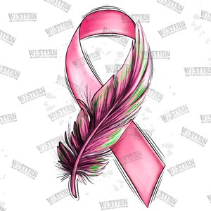 Pink Ribbon With Feather Sublimation Design, Breast Cancer Awareness ...