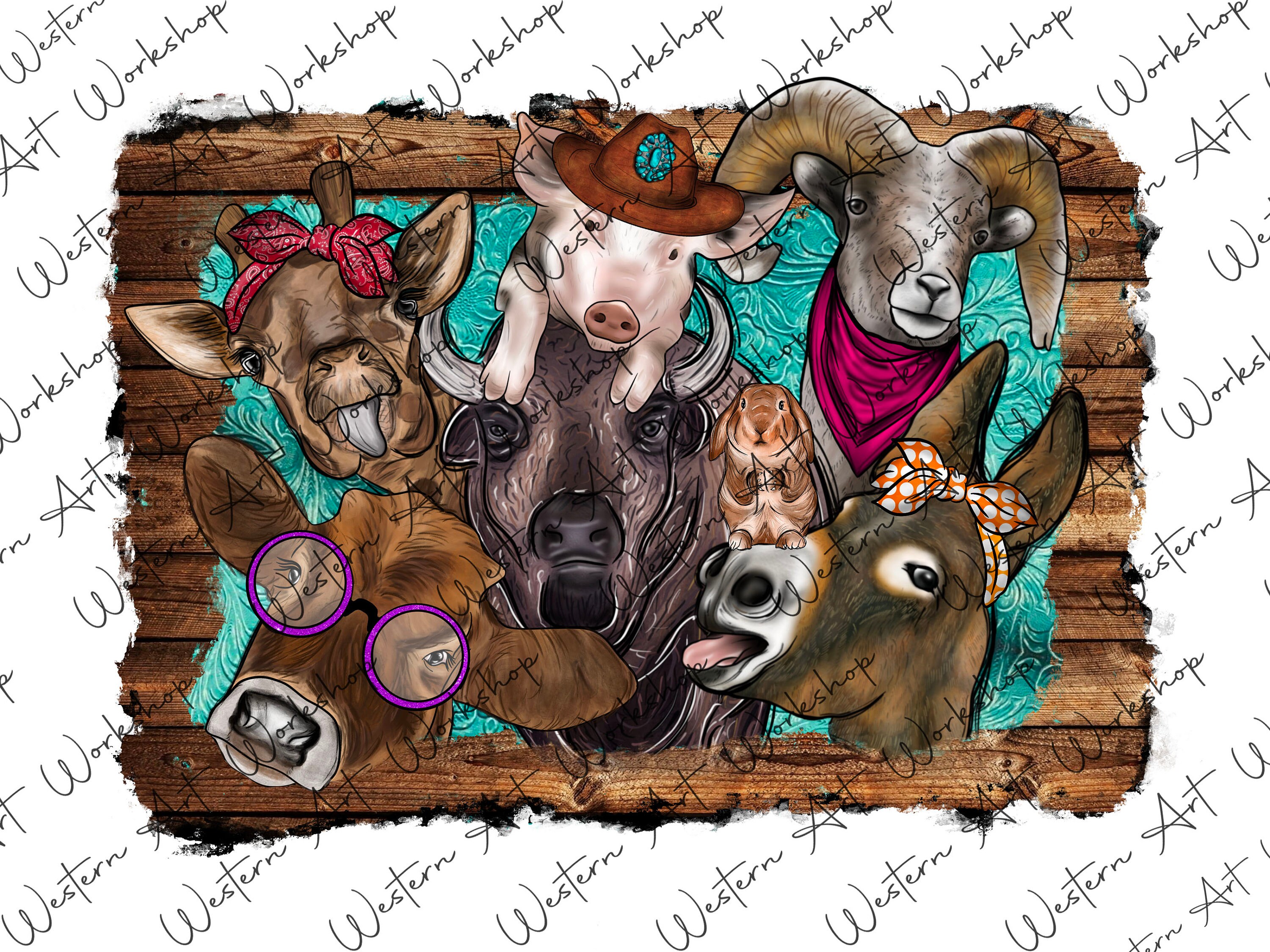 Western Farm Animals Png Western Cow Png Donkey Png Bison | Etsy
