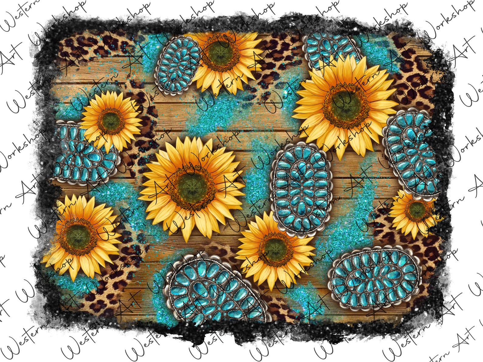 Turquoise Gemstone Sunflower Western Background Png Sunflower - Etsy