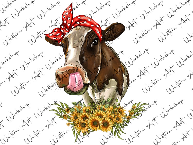 Cow With Bandana Png Cow Png Design Farm Animals Watercolor - Etsy