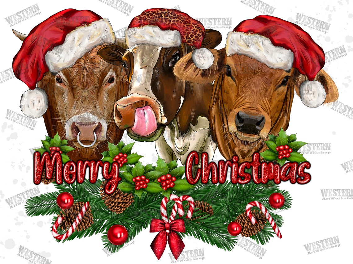 Merry Christmas Cows Sublimation Designchristmas Heifers Png - Etsy