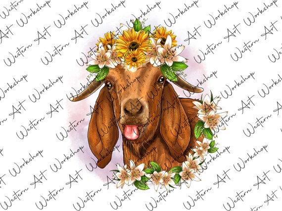 Watercolor Goat and Sunflower Png Goat Png Sunflower Png | Etsy