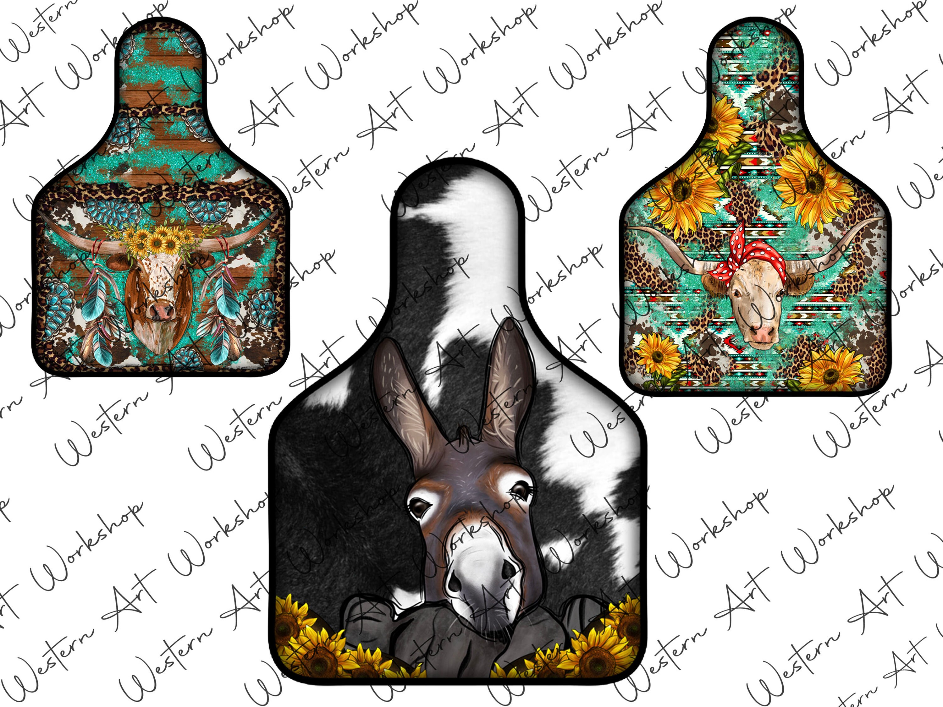 Western Animal Cow Tag Bundle Png Bandana Cow Png Watercolor - Etsy