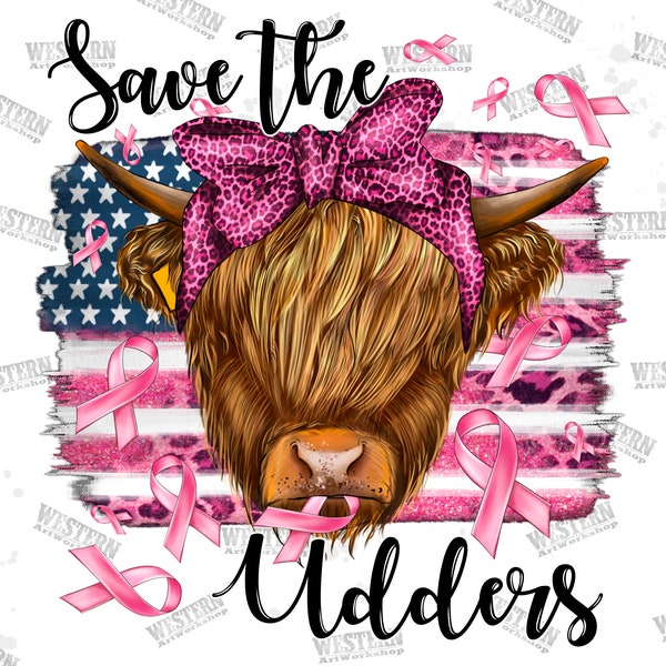 Breast Cancer Highland Cow Png - Etsy