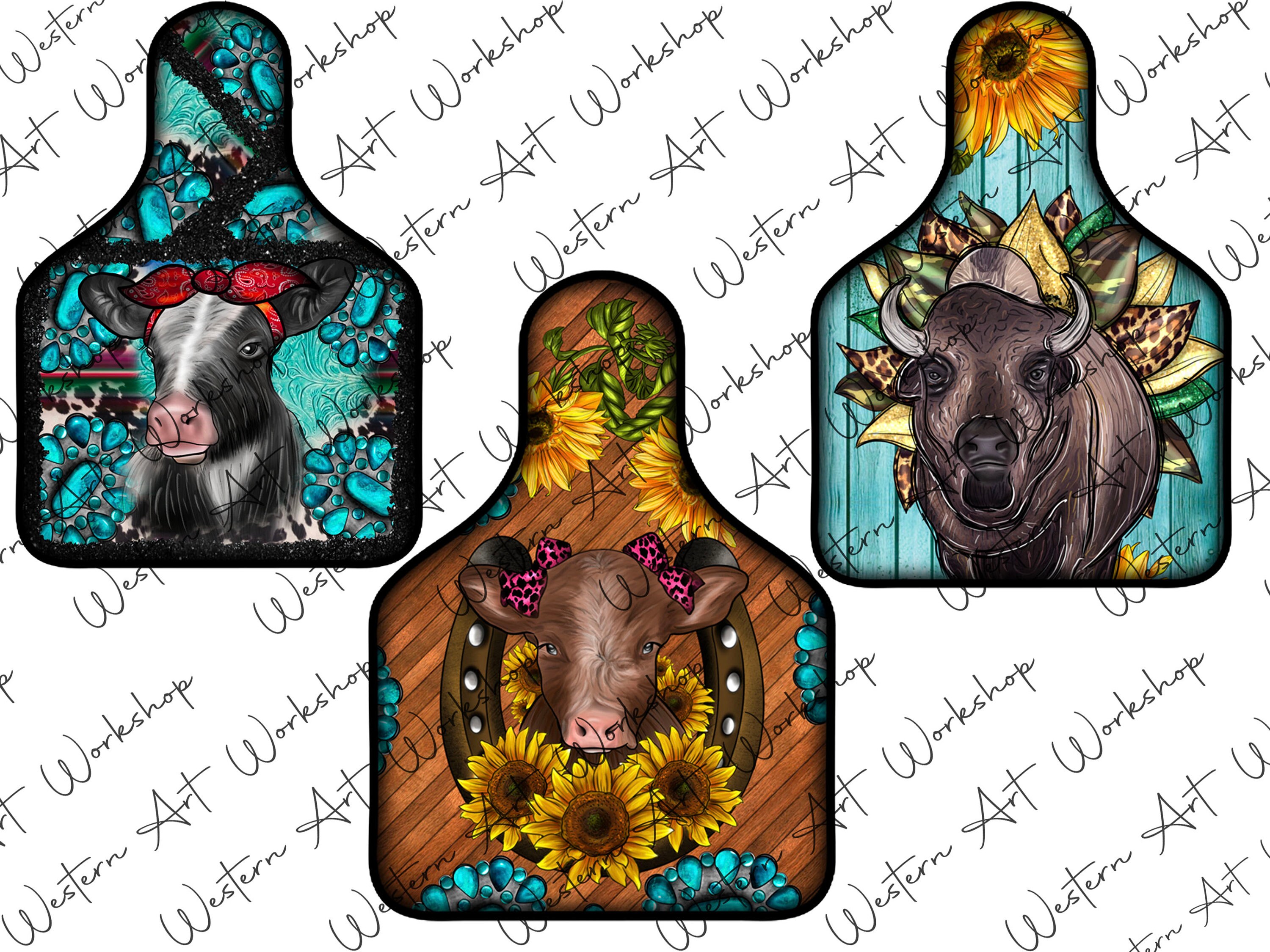 Western Animal Cow Tag Bundle Png Bandana Cow Png Watercolor - Etsy