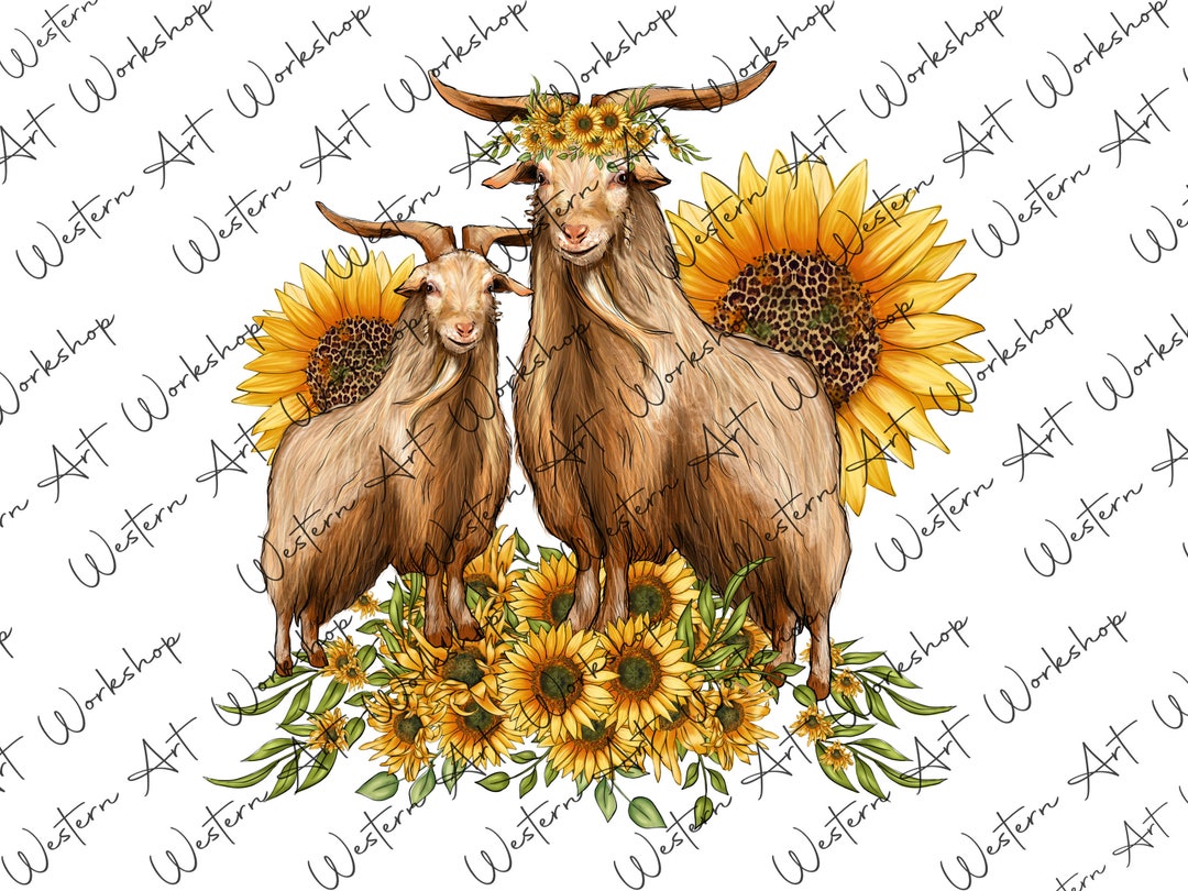 Sunflower Goat Png, Goat Png Sublimation Design,hand Drawn Goat Png ...
