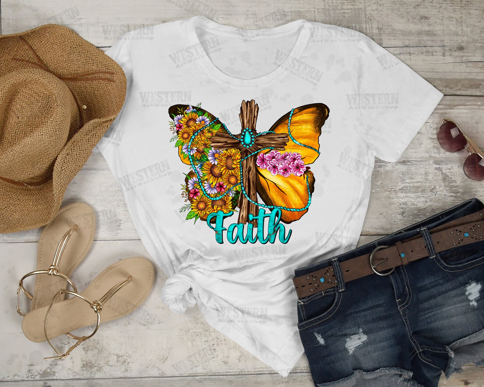 Faith Butterfly With Sunflower and Cross Png Sublimation - Etsy