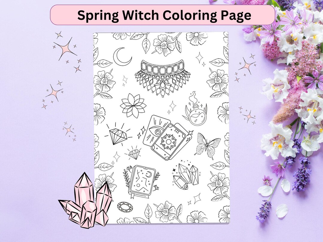 Magical Spring Witch Coloring Page / Cozy Goddess Coloring Sheet ...