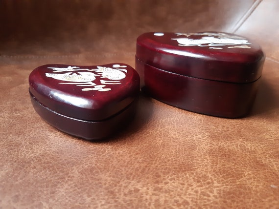 PAIR of Two Vintage Japanese Handmade Boxes,Heart Sha… - Gem