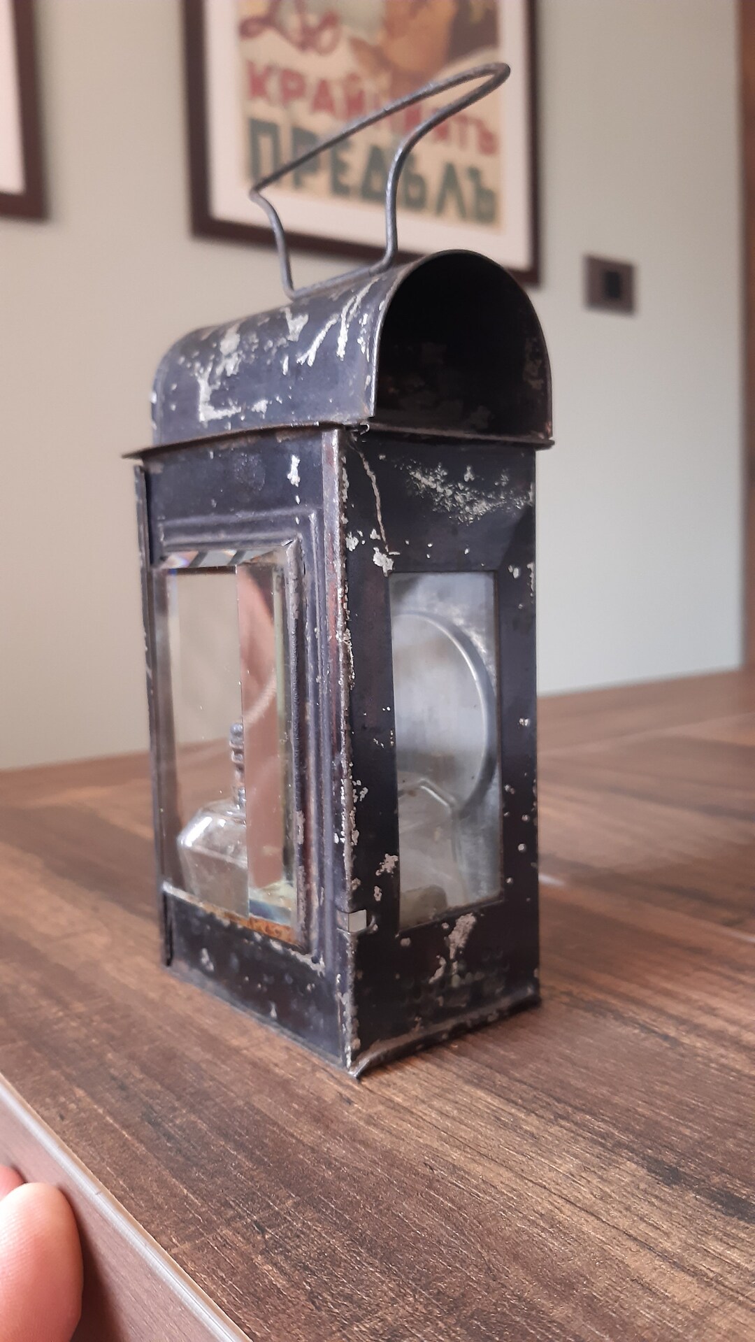 Antique Cristal Glass and Metal Hand Oil Light,retro Black Torch, Small ...