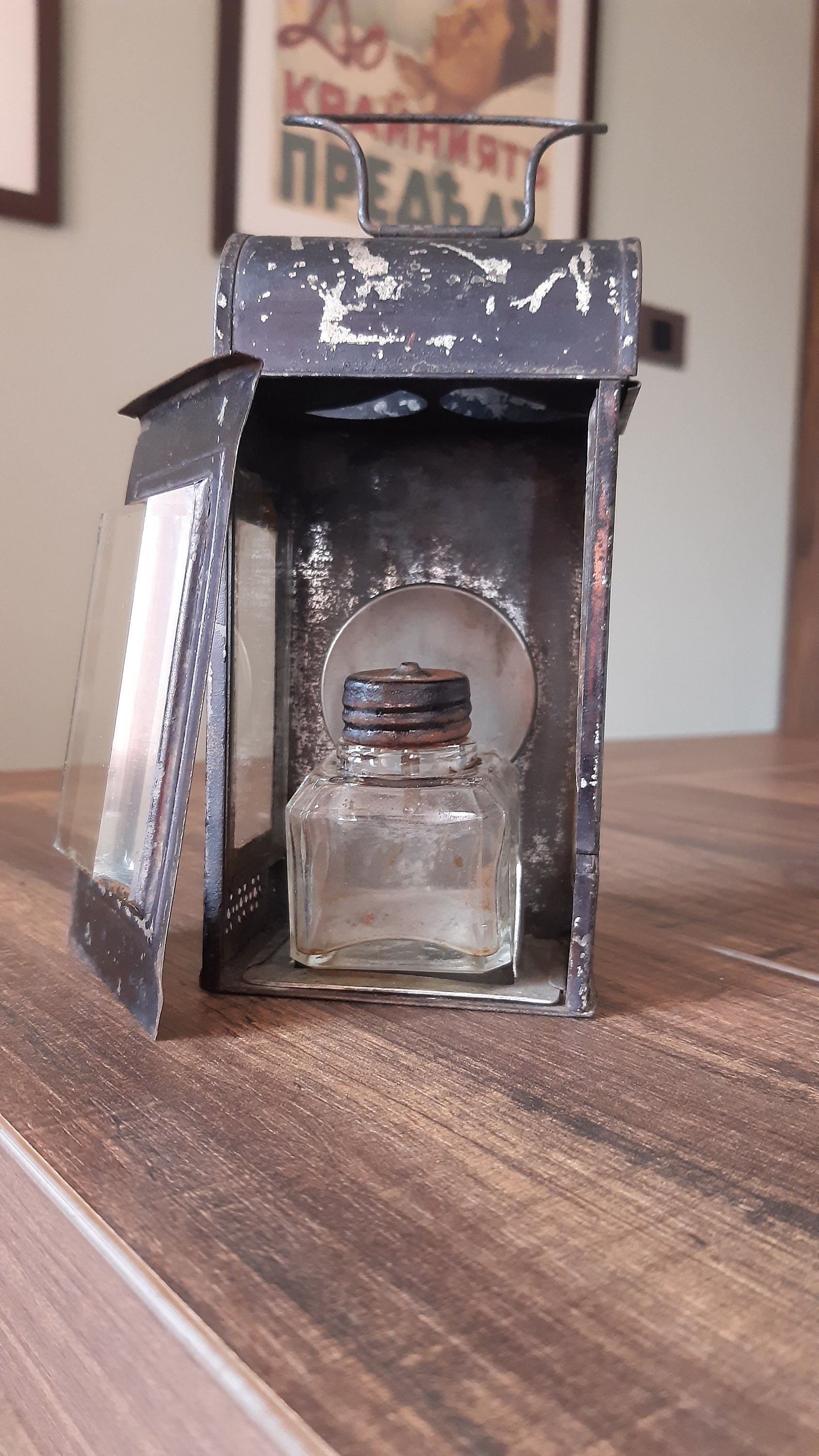 Antique Cristal Glass and Metal Hand Oil Light,retro Black Torch, Small ...