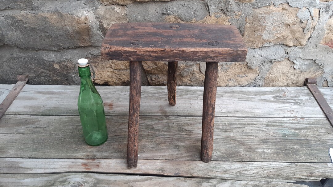 Antique Wooden Three-legged Stool,old Chair,primitive, Rustic Style - Etsy