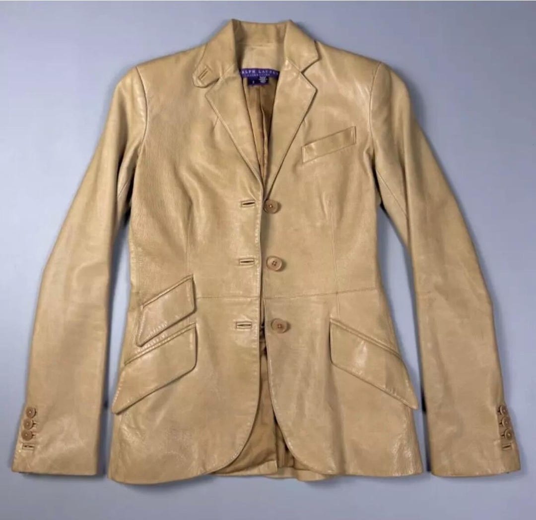 RALPH LAUREN Purple Label Leather Jacket Womens Tan Beige Size 2 Blazer ...