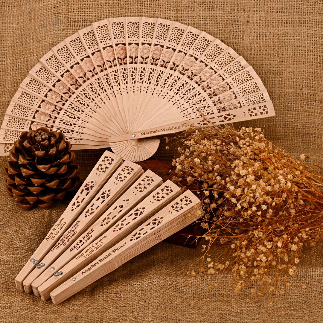 Personalized Wedding Fans; Custom Wedding Favors; Intricately Carved ...