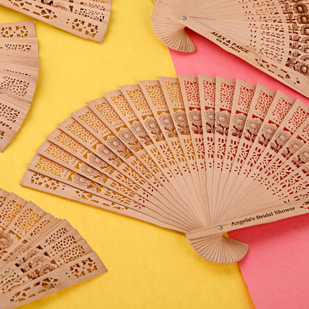 Personalized Wedding Fans; Custom Wedding Favors; Intricately Carved ...