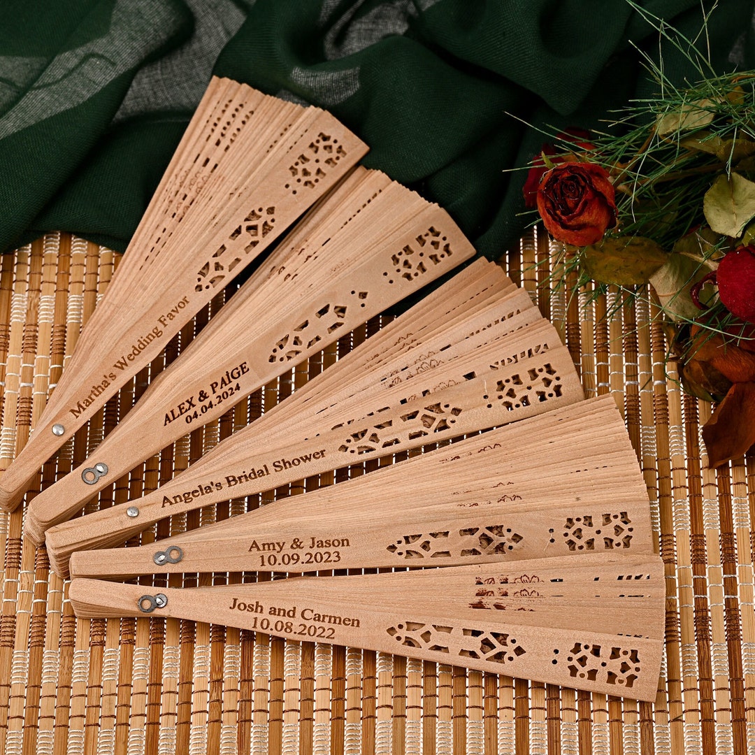Personalized Sandalwood Wedding Fans, Custom Wooden Wedding Fans, Laser ...