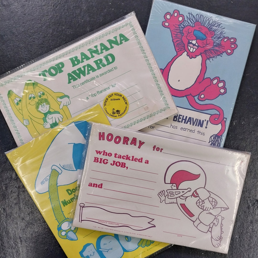 Vintage 1970s/1980s Teacher Retro Award Certificates - Various Designs ...