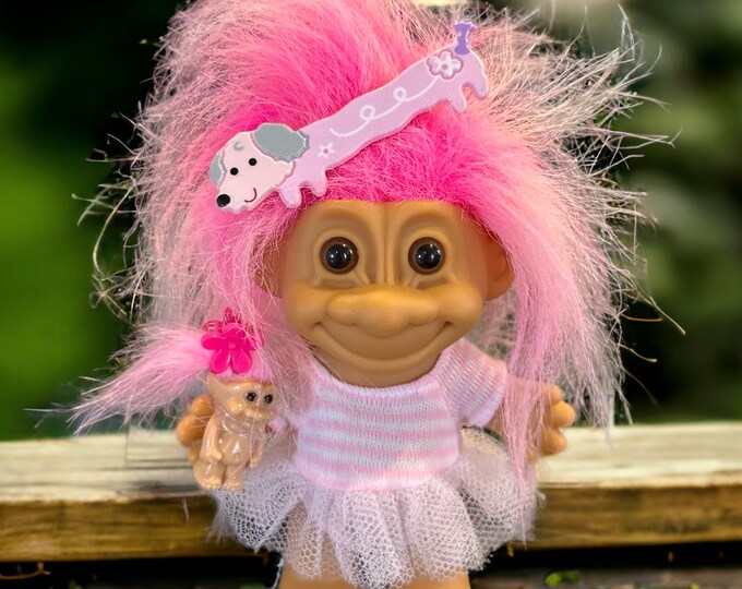 Vintage Troll Doll- 4" Russ Troll- Little Miss Pinky With Matching Baby ...