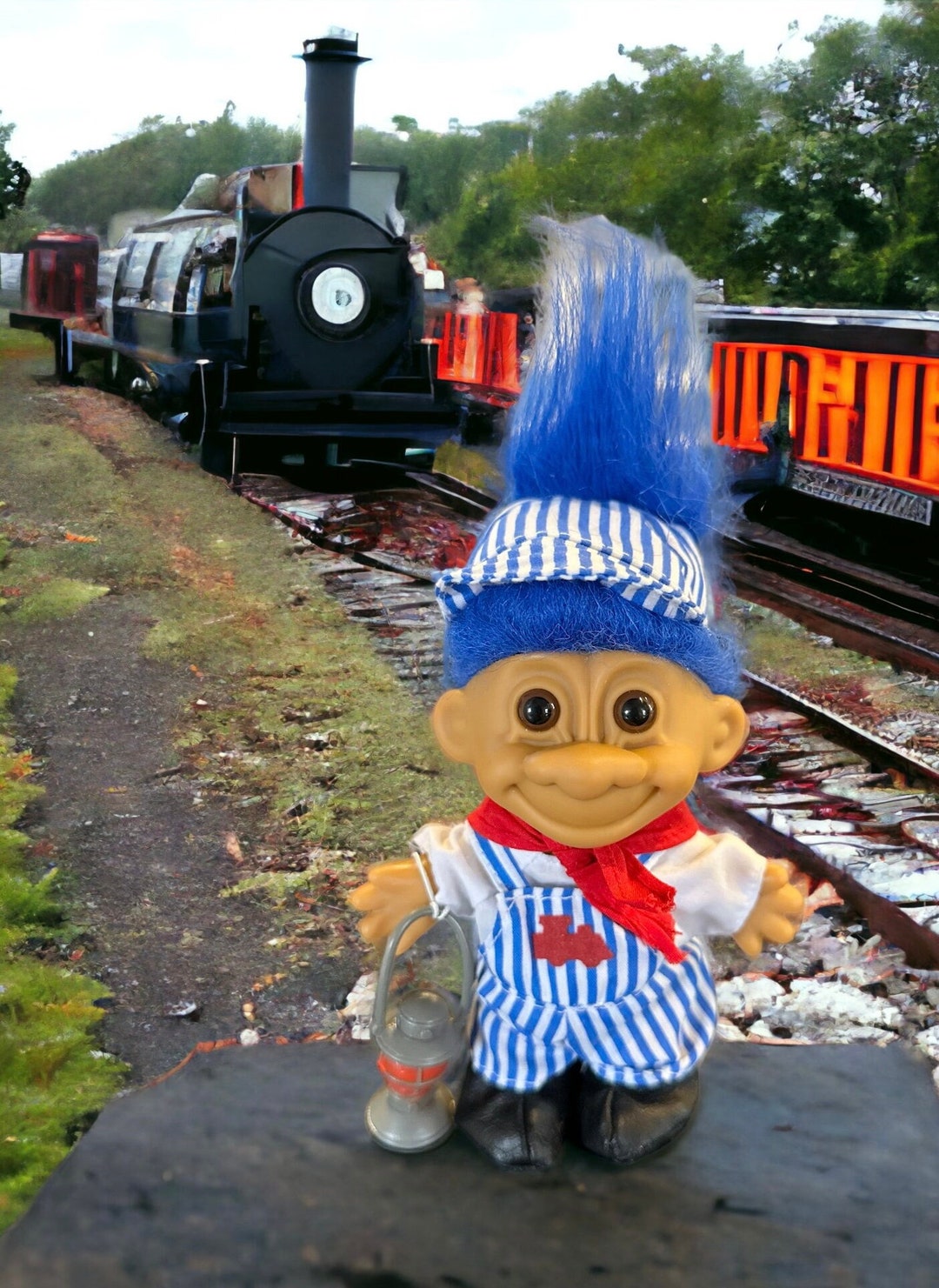 Vintage Troll Doll 4 Russ Troll Train Conductor Blue Hair - Etsy