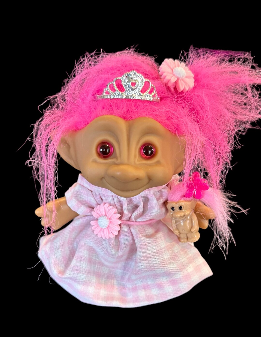 Vintage Troll Doll- 4" Russ Troll- Pretty Pink Princess With Matching ...