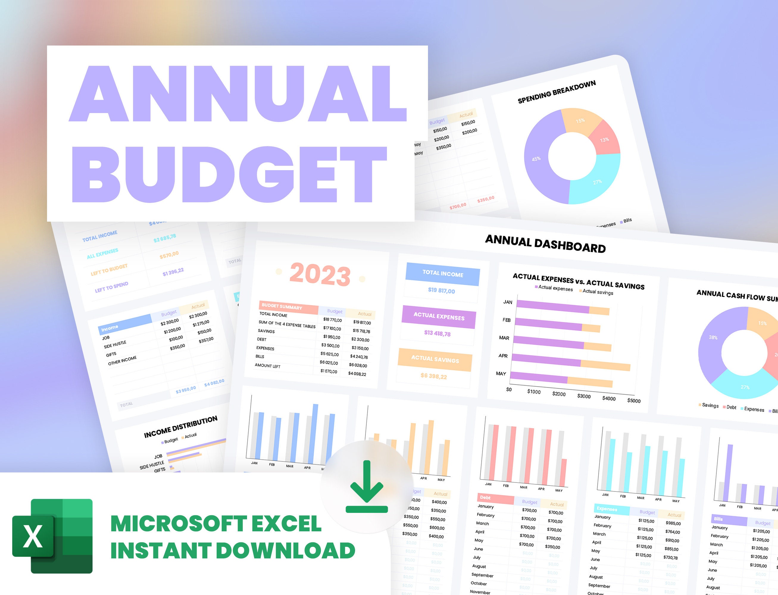 Excel Pastel Annual Budget Spreadsheet Annual Budget Dashboard ...