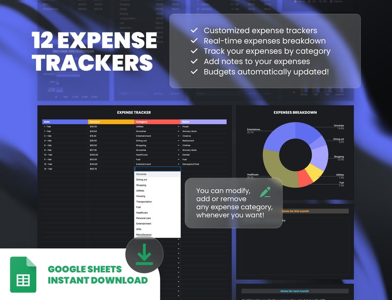 Annual Budget Spreadsheet | Dark Mode Google Sheets Budget Template ...