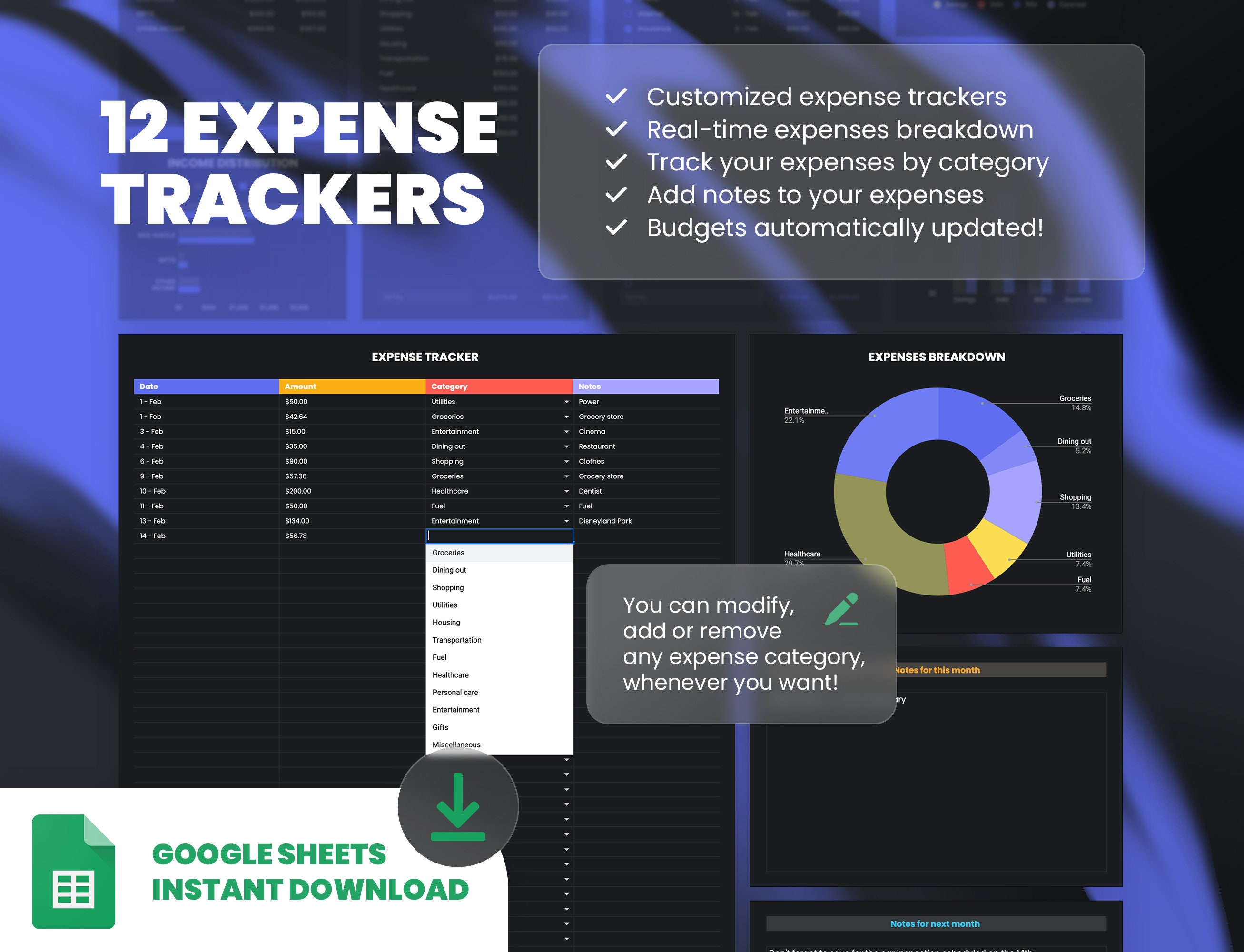 Annual Budget Spreadsheet | Dark Mode Google Sheets Budget Template ...
