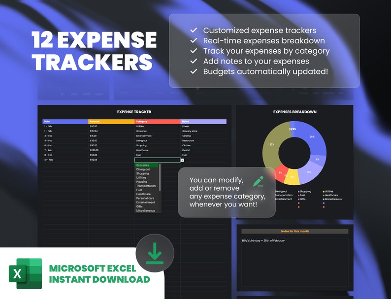 Excel | Dark Mode Annual Budget Spreadsheet | Annual Budget Dashboard ...