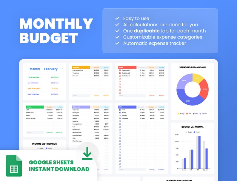 Monthly Budget Spreadsheet Google Sheets Budget Template - Etsy