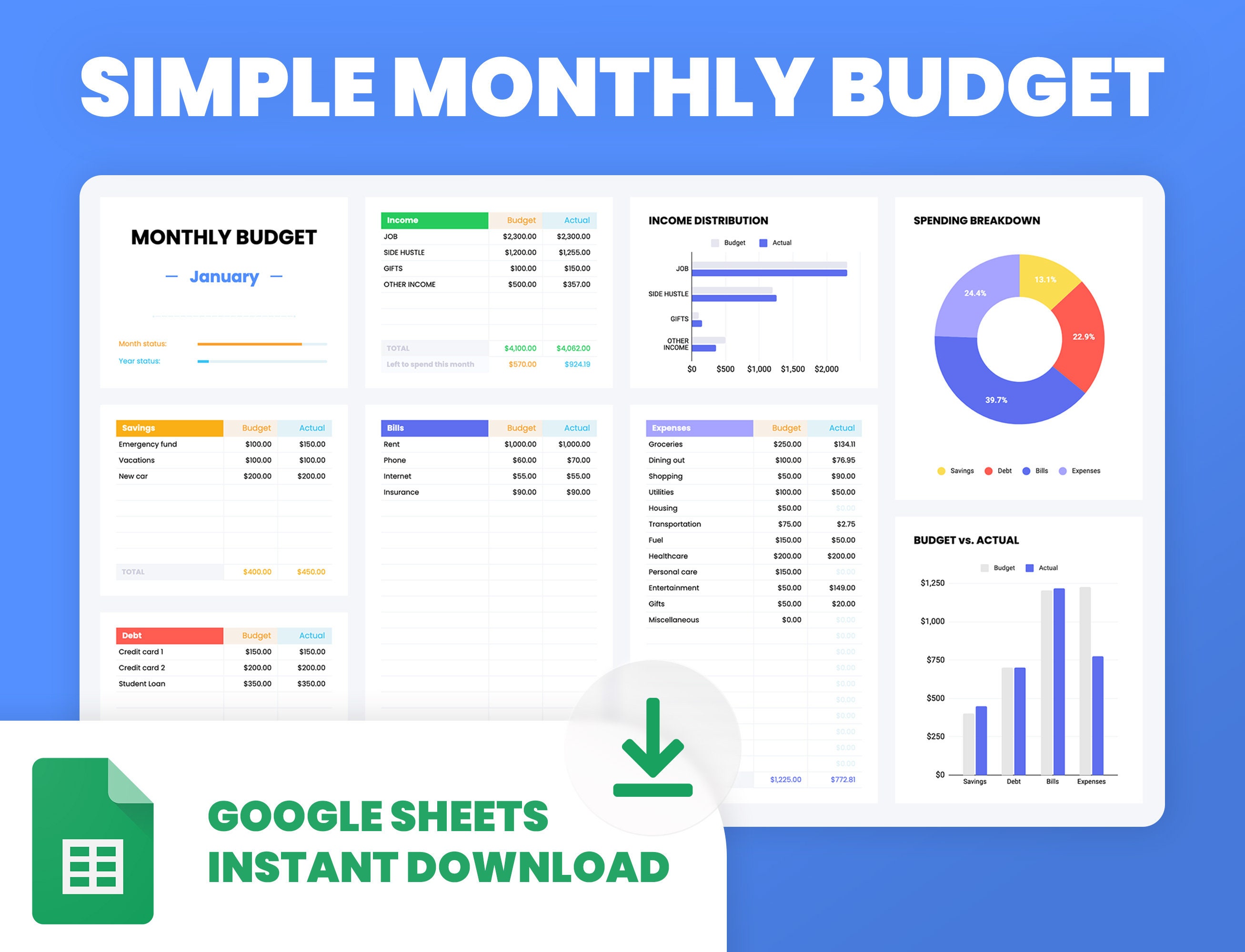 Simple Monthly Budget Spreadsheet | Google Sheets Budget Template ...