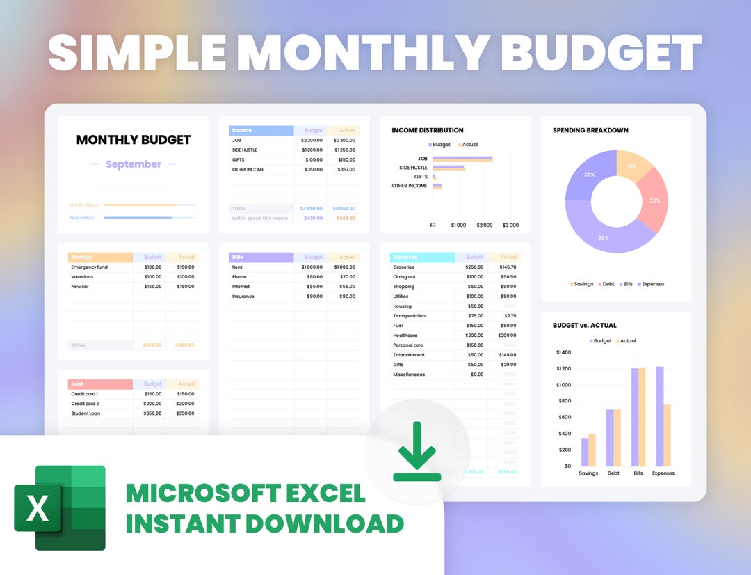 Excel Simple Monthly Budget Spreadsheet Monthly Budget Dashboard ...