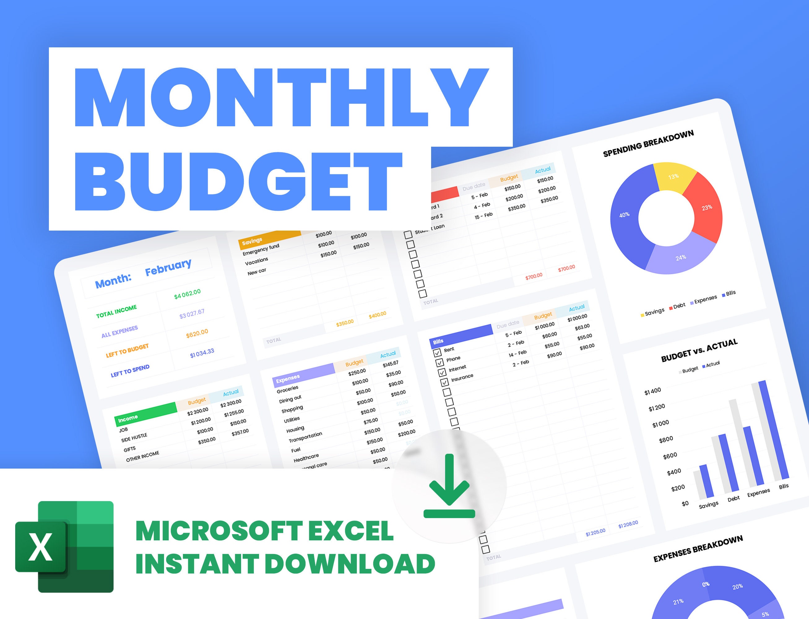 Excel Monthly Budget Spreadsheet Monthly Budget Dashboard Financial ...