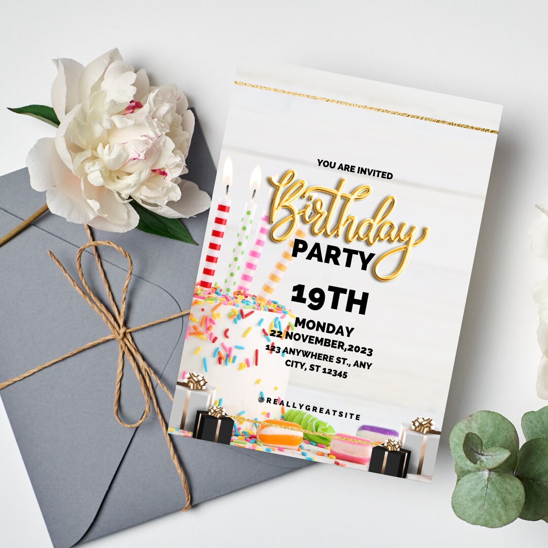 Editable Birthday Party Card, Simple Birthday Card Editable Printable ...