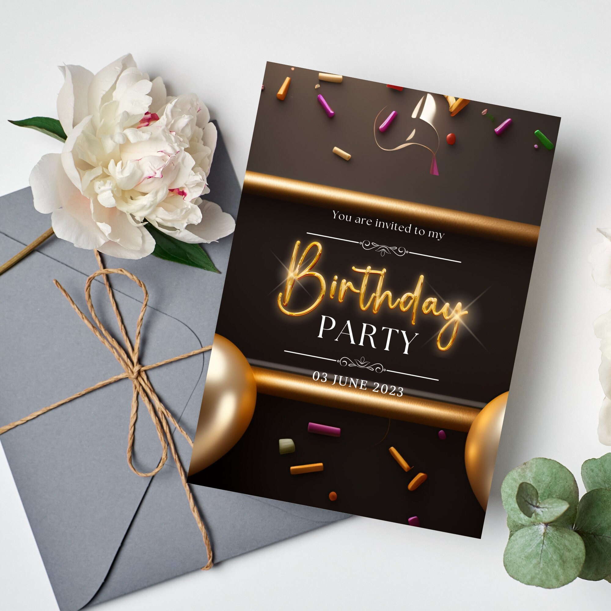 Editable Birthday Party Digital Invitation Card, Simple Birthday ...
