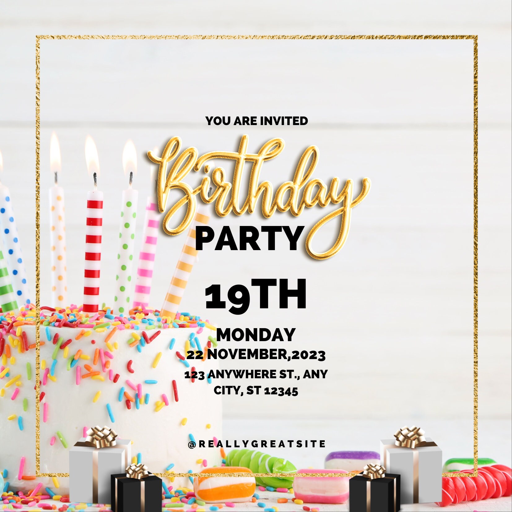 Editable Birthday Party Card, Simple Birthday Card Editable Printable ...