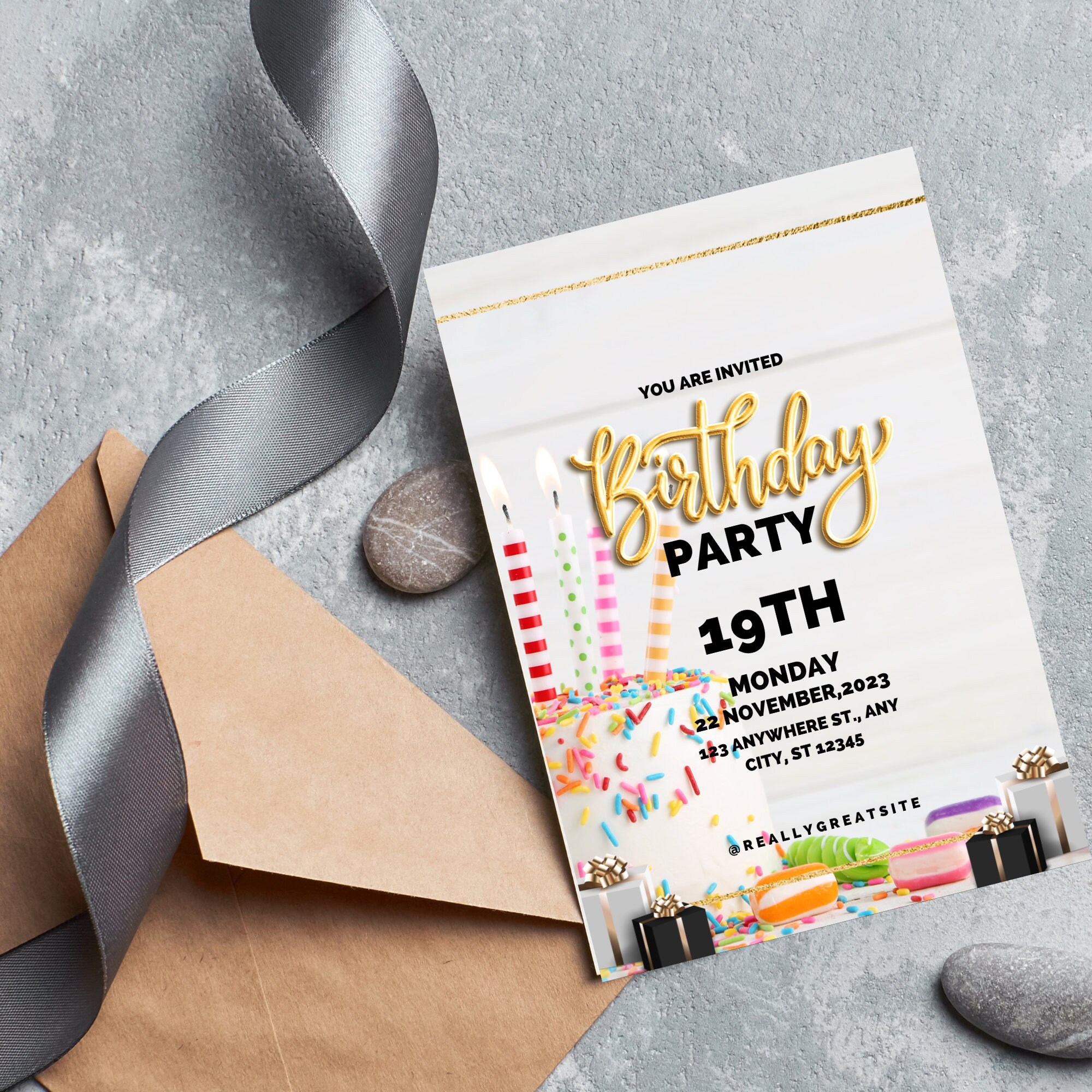 Editable Birthday Party Card, Simple Birthday Card Editable Printable ...