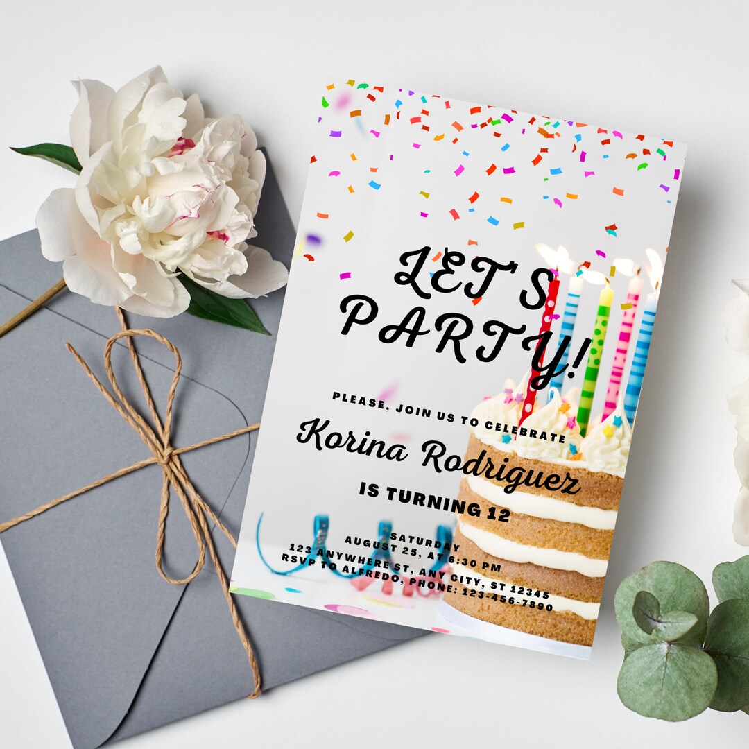 Editable Birthday Card, Simple Birthday Invitations Card, Editable ...