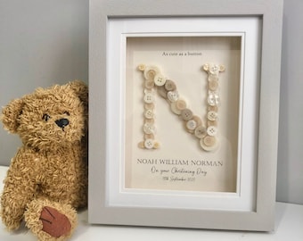Christening Gift, Personalised Christening Day Initial Button Frame, Baby Christening Gift ...