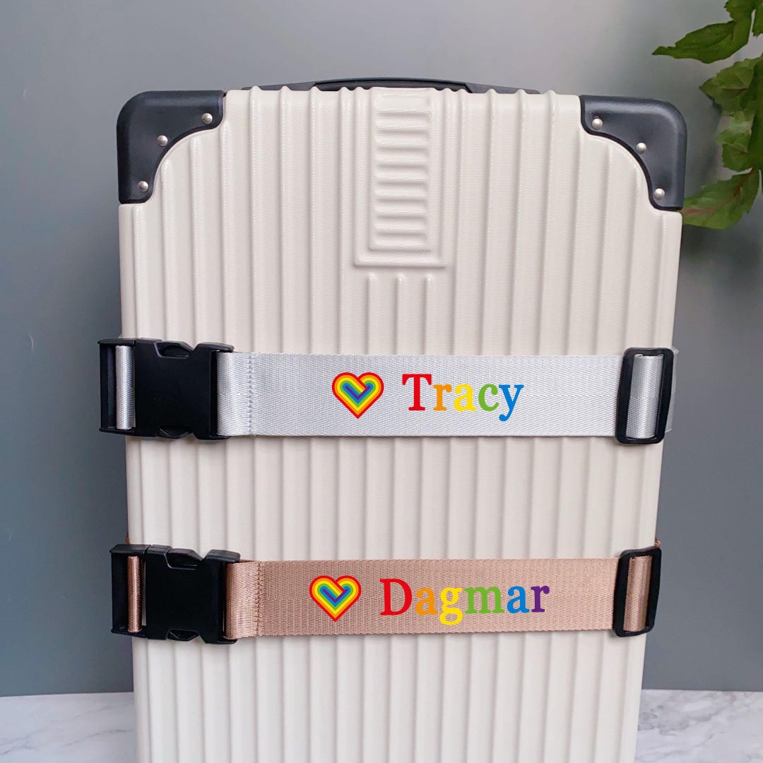 Custom Rainbow Color Heart Luggage Strap, Custom Name Luggage Strap ...