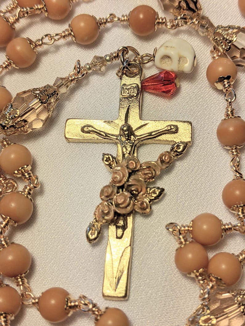 Rosary-beautiful-salmon Jasper Gemstones- Austrian Crystal- Gold Plated ...