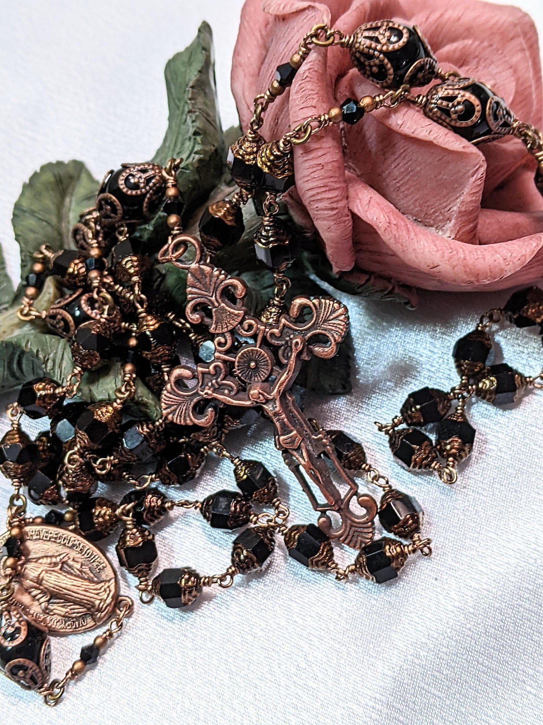 Vintage Rosary-antique Copper-cathedral Beads-handmade-wire-wrapped - Etsy