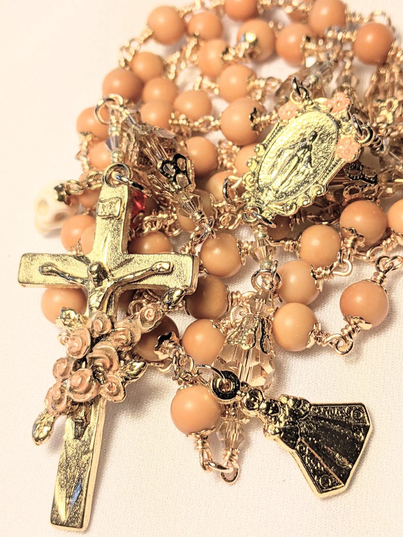 Rosary-beautiful-salmon Jasper Gemstones- Austrian Crystal- Gold Plated ...